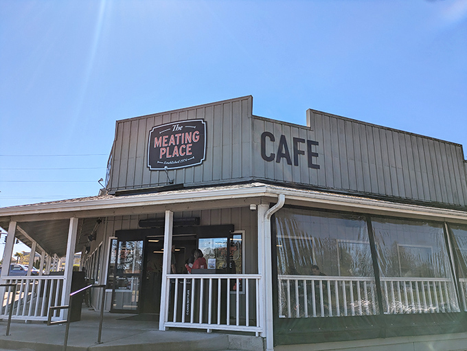 The unassuming exterior of The Meating Place Cafe stands like a culinary speakeasy in Hillsboro, proving great food doesn't need fancy architecture to be memorable.