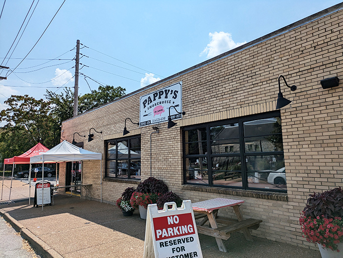 The unassuming brick exterior of Pappy's Smokehouse&mdash;proof that the best barbecue joints don't need fancy facades, just smoke signals that say "get in here now."