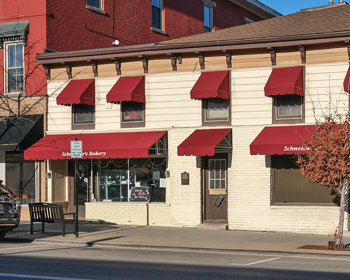 The iconic red awning of Schneider's Bakery beckons like a sugary lighthouse in Westerville's Uptown district. Sweet dreams are made of this.