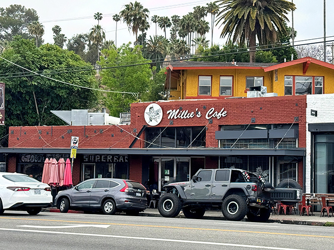 The unassuming brick facade that hides Los Angeles' best-kept breakfast secret in plain sight. 