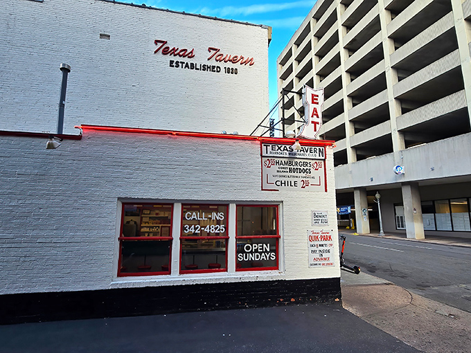 The white brick fa&ccedil;ade of Texas Tavern stands like a culinary time capsule in downtown Roanoke, its vintage sign promising simple pleasures that never go out of style.