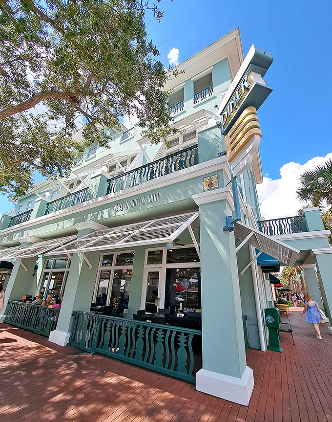 The mint-green facade of Downtown Diner stands like a beacon of breakfast hope in Celebration's picturesque downtown. Those brick sidewalks lead to pancake paradise.