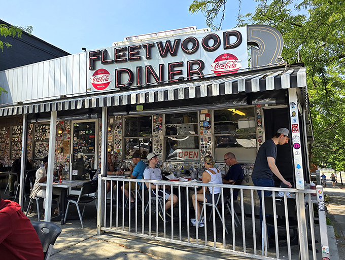 The iconic silver exterior of Fleetwood Diner beckons hungry patrons with its vintage charm and promise of 24-hour comfort food.