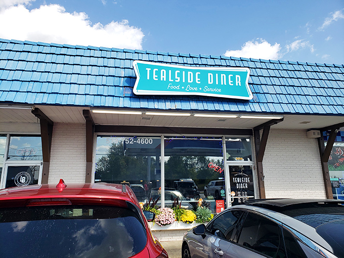 The bright turquoise roof of Tealside Diner stands out like a beacon of breakfast hope in Batavia, promising comfort food salvation to hungry travelers.
