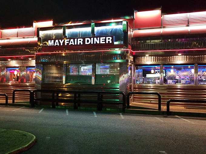 The gleaming stainless steel exterior of Mayfair Diner shines like a beacon of breakfast hope on Frankford Avenue. Classic Americana at its finest.