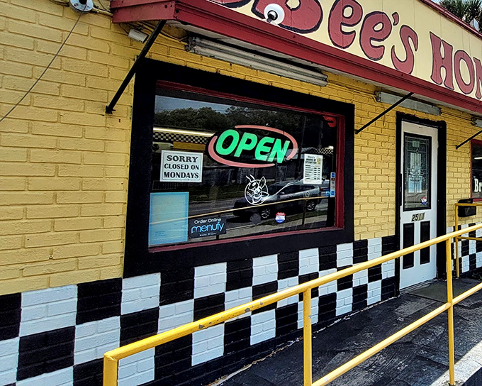 The red and blue exterior of BBee's stands like a colorful promise on the Sanford streetscape. Sometimes the best food hides behind the most unassuming facades.