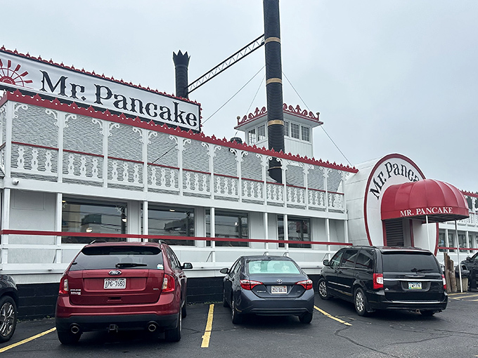 That classic red and white facade promises breakfast magic inside this Wisconsin Dells treasure.