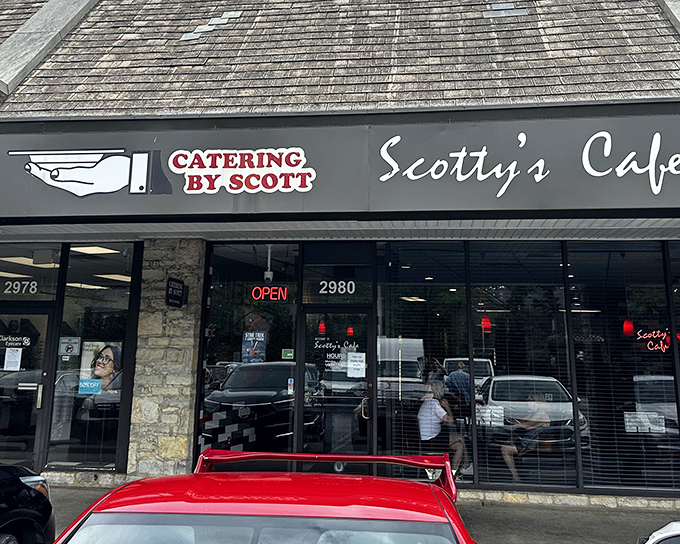 The unassuming stone facade of Scotty's Cafe hides culinary treasures within. Like finding a Picasso at a yard sale, this modest exterior belies breakfast greatness.