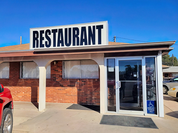 The sign says it all – just "RESTAURANT." When your chicken fried steak speaks this loudly, you don't need fancy marketing gimmicks.