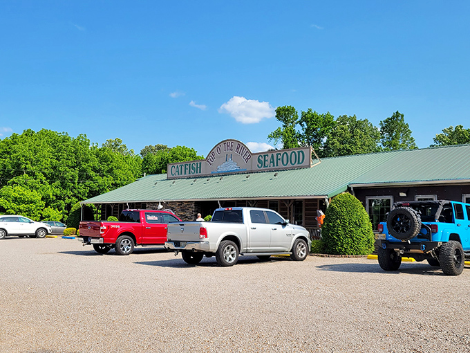 The humble exterior of Top O' The River belies the culinary treasures within. That green roof has become a beacon for seafood lovers across state lines.