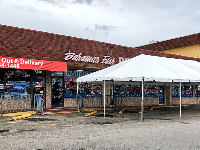 The unassuming storefront that houses seafood paradise. Like finding a treasure chest disguised as a shoebox, Bahamas Fish Market's exterior promises authentic island flavors.