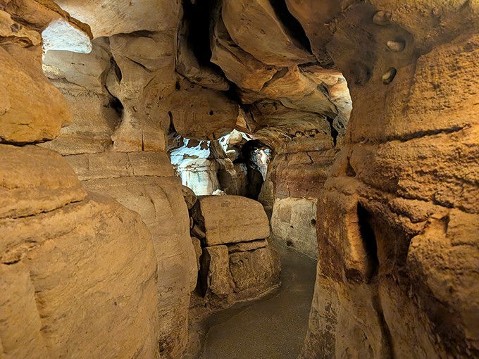 Nature's own art gallery illuminated to perfection. These ancient limestone formations tell a story millions of years in the making.