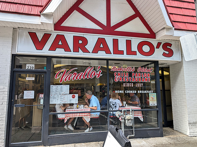 The iconic red-roofed Varallo's stands like a time capsule amid downtown Nashville's modern skyline&mdash;a culinary landmark that's outlasted countless music trends.