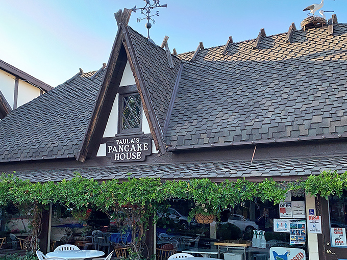 The storybook Tudor-style exterior of Paula's Pancake House looks like it was plucked straight from a Danish fairytale and planted in sunny Solvang.