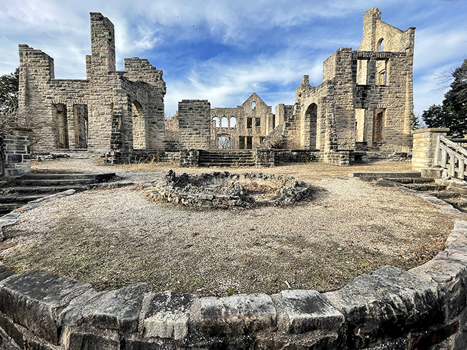 Stone walls standing proud against Missouri skies, proving castles aren't just for European postcards anymore.