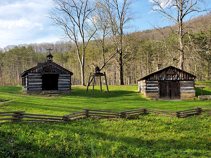 Pioneer Village at Beaver Creek offers a glimpse into Ohio's past, where rustic log cabins stand as time capsules of frontier ingenuity.