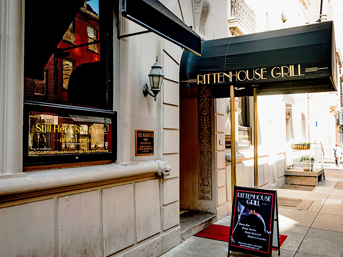 The elegant facade of Rittenhouse Grill beckons like an old friend who promises good conversation and even better prime rib.