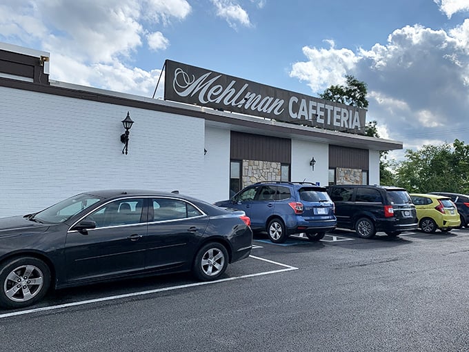 The unassuming exterior of Mehlman's Cafeteria hides a treasure trove of homemade pies and comfort food classics inside.