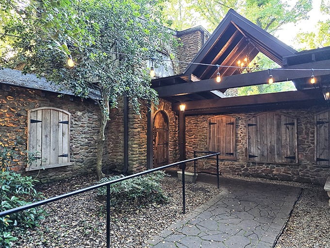 Like stumbling upon a secret cottage in an enchanted forest, The Peddler's stone exterior promises culinary magic within those rustic walls.