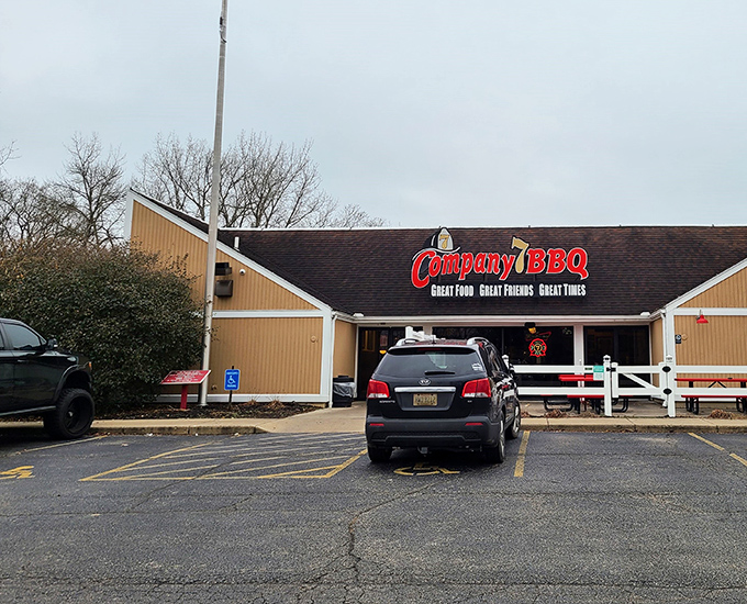 The unassuming exterior of Company 7 BBQ hides a smoky paradise within. Like finding a treasure map where X marks the spot for ribs.