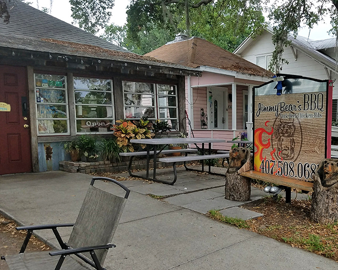 The unassuming exterior of Jimmy Bear's BBQ proves the old adage true&mdash;never judge a BBQ joint by its modest facade. Smoky treasures await inside.