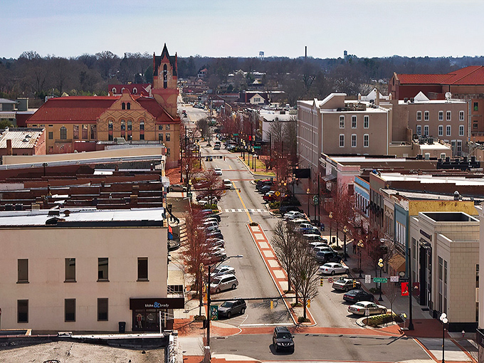 Downtown Anderson showcases its historic charm with that stunning courthouse tower standing sentinel over Main Street like an architectural exclamation point.