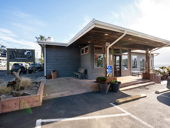 The unassuming exterior of Tidal Raves belies the culinary treasures within. Like a weathered fisherman with Michelin-star skills, it promises authentic coastal delights.