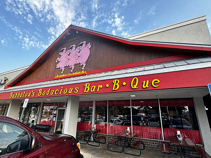 The iconic trio of pink pigs perched above Bubbalou's entrance isn't just cute &ndash; it's a beacon calling barbecue pilgrims home to Orlando's smoky paradise.