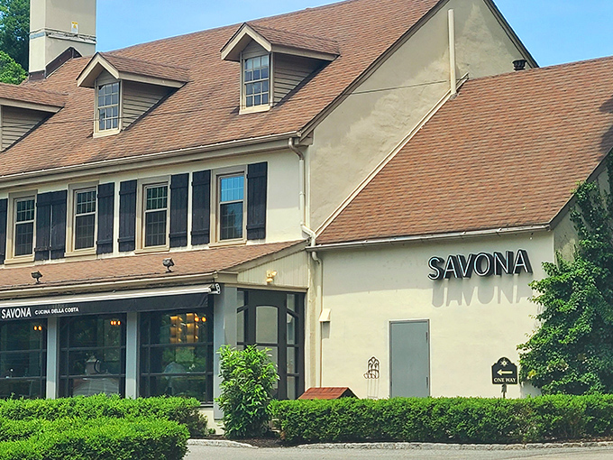 Savona's charming exterior combines colonial architecture with Italian elegance, a Pennsylvania landmark that promises culinary magic within its historic walls.