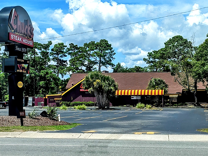 The iconic A-frame and yellow awnings of Chuck's have welcomed hungry beach-goers since the days when "steak house" meant serious business, not Instagram opportunities.