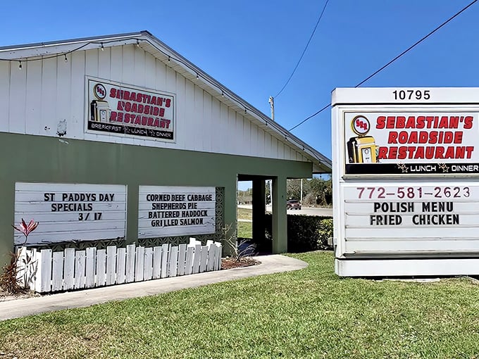 The unassuming exterior of Sebastian's Roadside Restaurant proves once again that culinary treasures often hide in plain sight along Florida's highways.