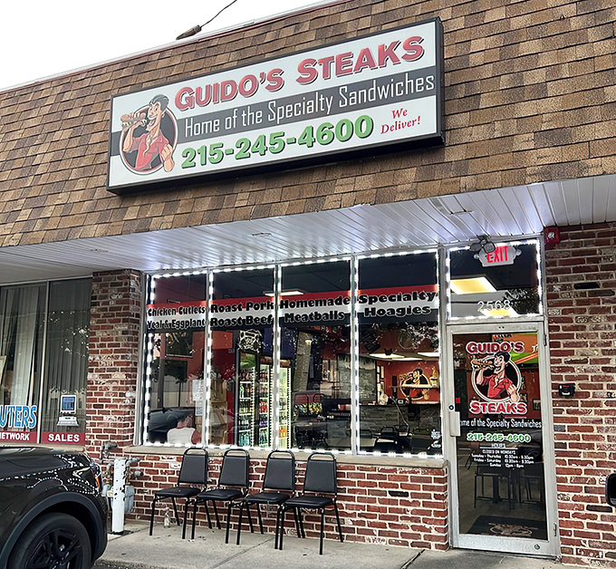 The unassuming storefront promises big flavor within. Guido's bold signage declares its sandwich supremacy to all of Bensalem.