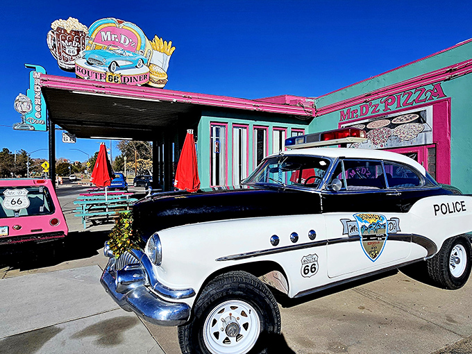 That turquoise and pink exterior isn't just a building&mdash;it's a time machine disguised as a diner. Even the local police can't resist stopping by!