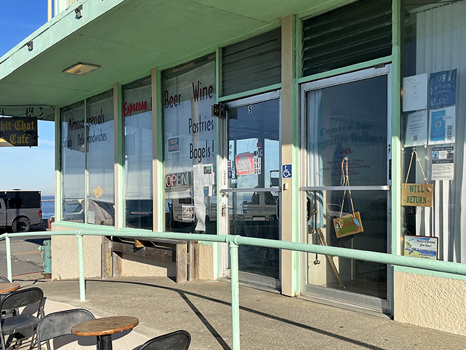 The unassuming mint-green exterior of Chit Chat Cafe stands like a modest guardian of culinary treasures, promising ocean views and sandwich perfection just steps from Pacifica's shoreline.