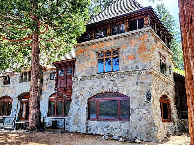 Stone and timber blend in perfect harmony at Vikingsholm, where Scandinavian craftsmanship meets California wilderness. Who needs Norway when you've got Tahoe?