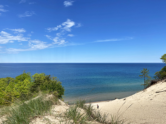 The perfect gradient of golden sand to azure water makes Lake Michigan look like it borrowed colors from the Caribbean, only without the passport requirement.