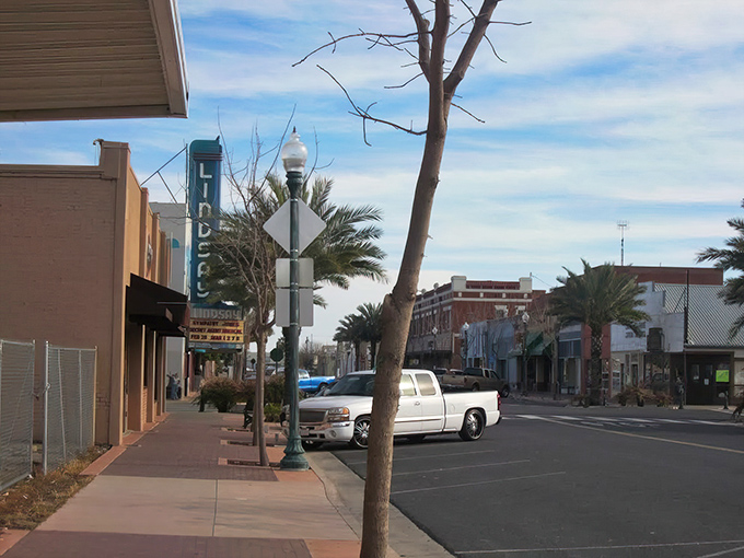 Panoramic perfection! Lindsay's downtown basks under Sierra Nevada's watchful gaze, where small-town charm meets big mountain views.