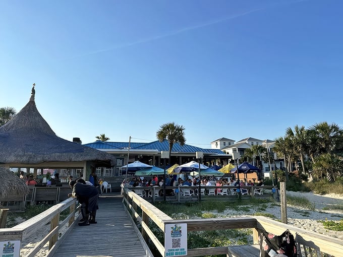 The Blue Parrot's weathered deck beckons like an old friend, promising fresh seafood and Gulf views.