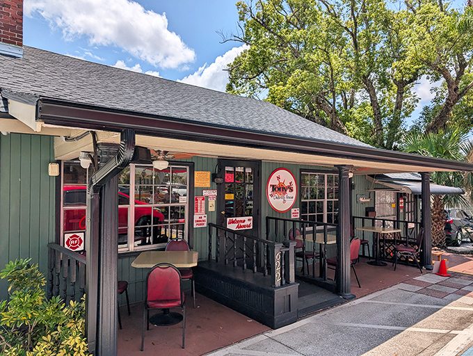 The unassuming green exterior of Tony's Clam Chowder hides culinary treasures within, like finding a pearl in an oyster shell.