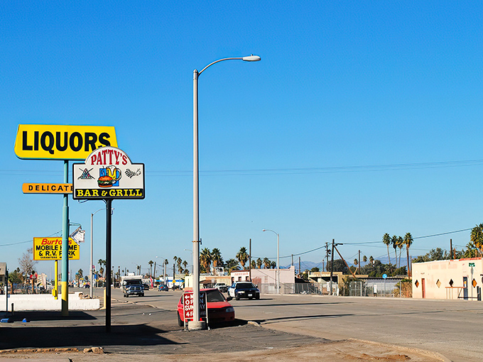 Desert authenticity at its finest! Patty's Bar & Grill stands as a testament to Blythe's unpretentious charm, where locals gather under endless blue skies.