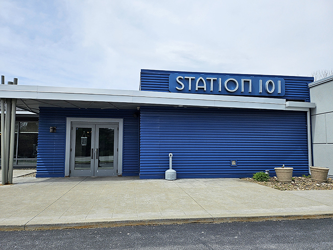 The blue exterior of Station 101 stands like a culinary beacon in DuBois, proving that sometimes the best food hides behind the most unassuming facades.