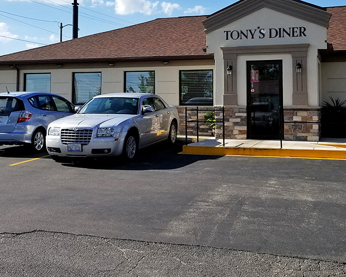 The unassuming exterior of Tony's Diner hides culinary treasures within. Like finding a Picasso at a yard sale, this Bloomington gem rewards those who venture inside.