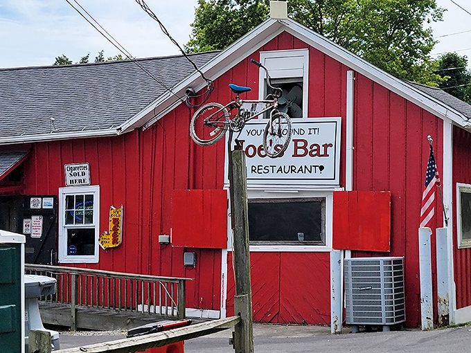 The little red barn that could! Joe's Bar stands proudly on Put-in-Bay, a crimson beacon of comfort food that's worth the ferry ride.