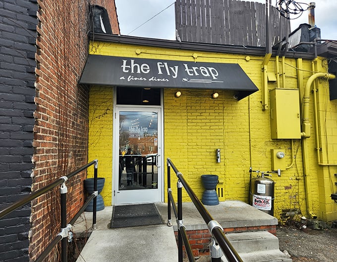 The sunshine-yellow exterior of The Fly Trap isn't just eye-catching&mdash;it's nature's way of saying "good food happens here." Like a culinary lighthouse on Woodward Avenue.