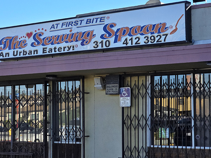 The unassuming storefront promises Southern comfort in LA's backyard. Security gates by night, breakfast paradise by day.