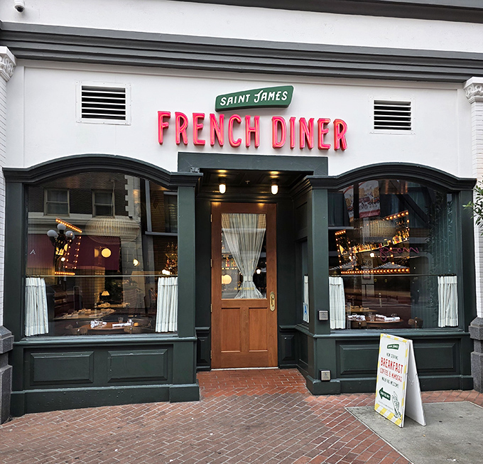 The red neon letters practically wink at you from the street, promising a Franco-American love affair your taste buds won't soon forget.