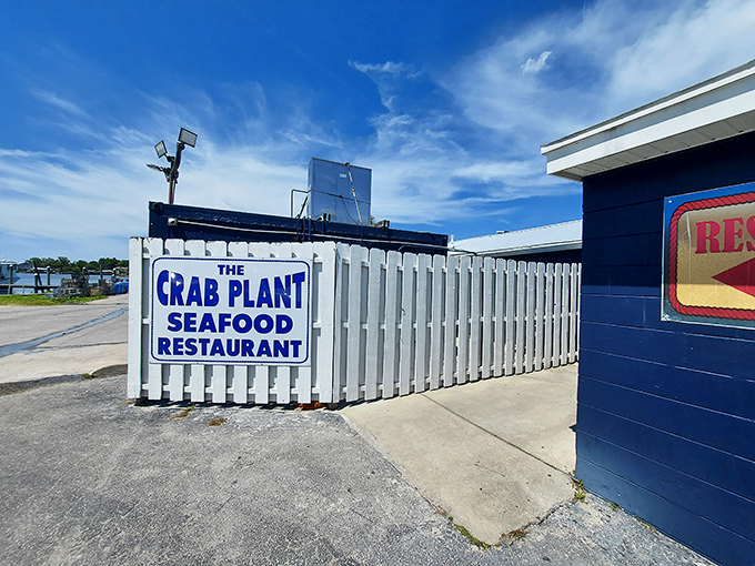 The unassuming turquoise exterior of The Crab Plant proves once again that in Florida, the most memorable seafood often hides behind the simplest facades.