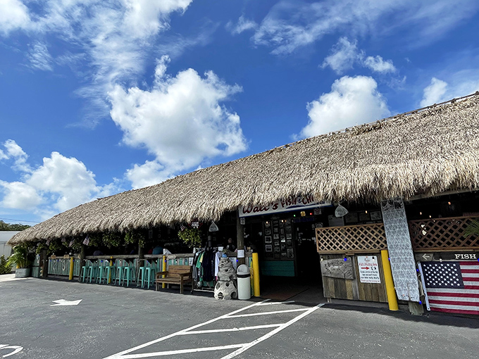 Walt's thatched roof Chickee Bar welcomes you like a tropical oasis. It's Florida's way of saying "relax, you've arrived at seafood paradise."