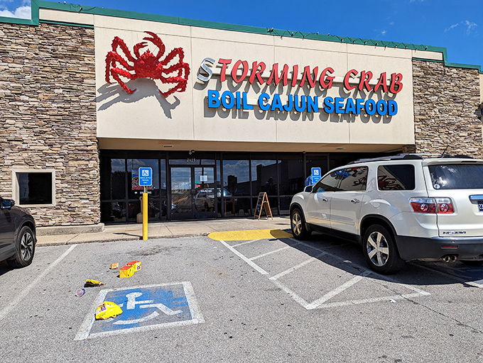 The seafood siren call of Tennessee! Storming Crab's bold exterior promises maritime delights in landlocked Madison, with that giant red crab practically waving you inside.