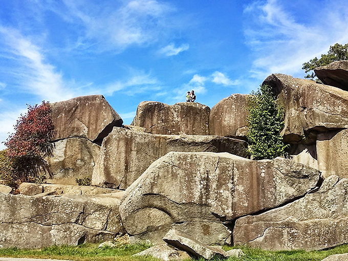 Nature's own game of Jenga! These massive diabase boulders have been balancing precariously for 200 million years, making your stacked dinner plates seem considerably less impressive.